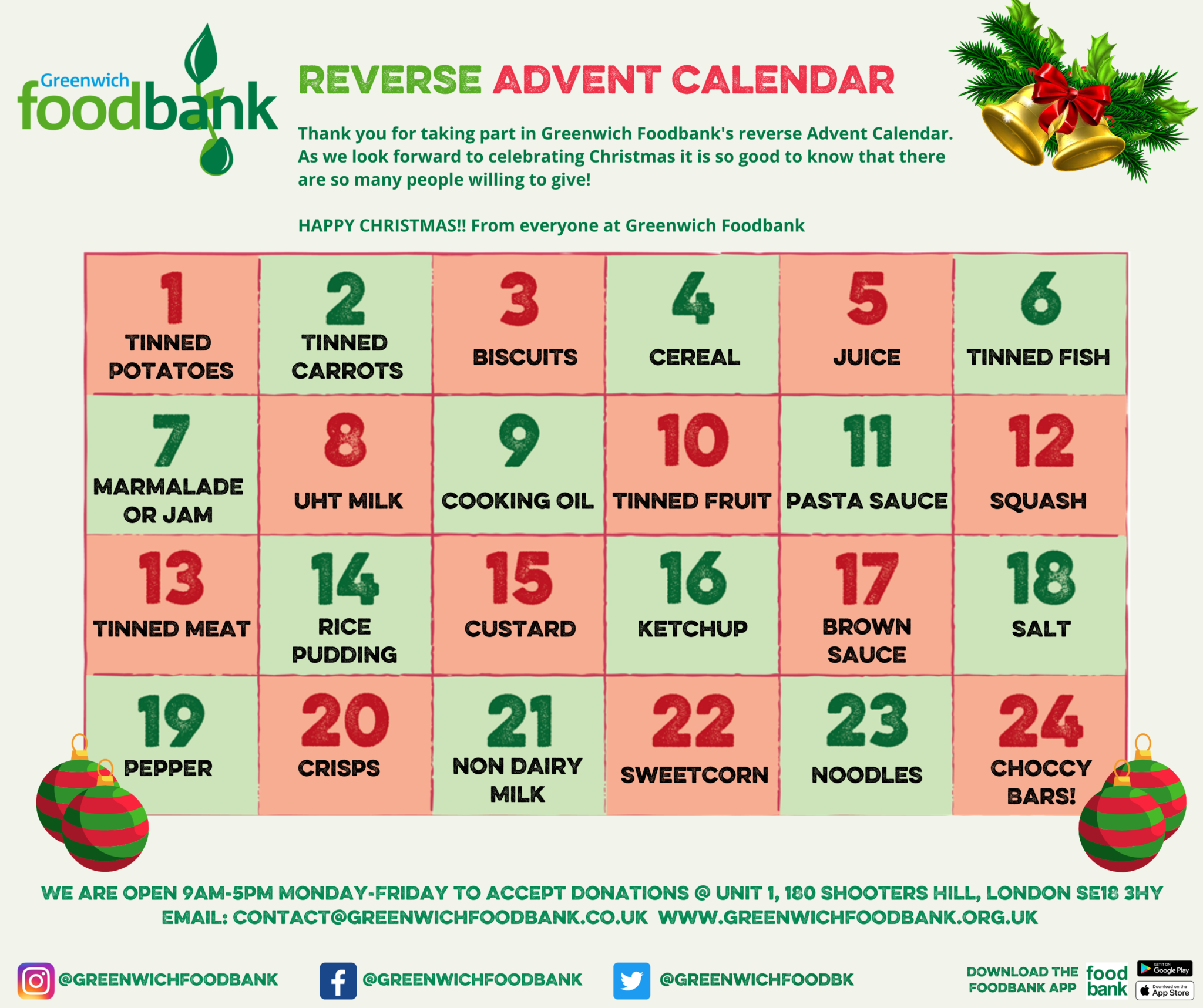 2021 Reverse Advent Calendar | Greenwich Foodbank