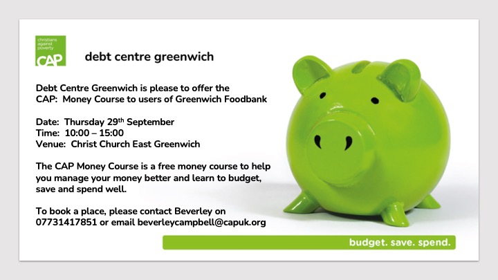 Debt Centre Greenwich Money Course for Foodbank Clients | Greenwich ...